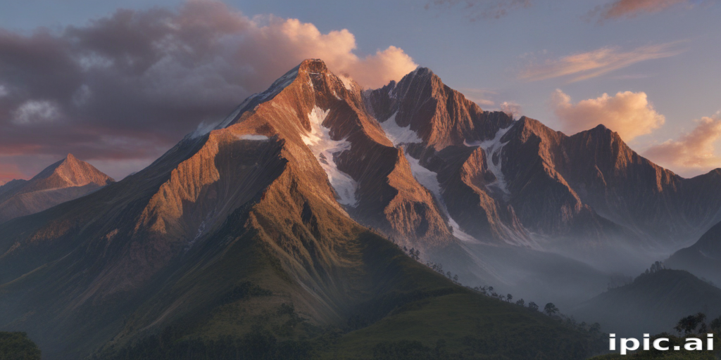 Majestic Mountain Range Bathed in Golden Light During a Serene Sunset.