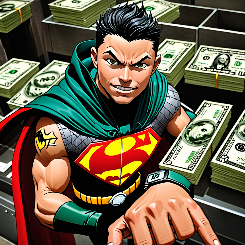 damian wayne flexing diamond grills and cash into a fisheye lens