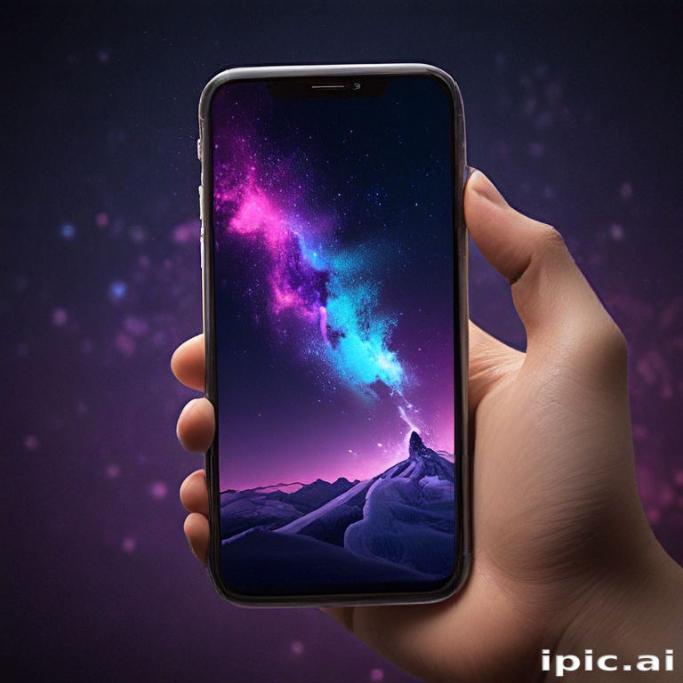 Hand Holding a Smartphone Displaying a Stunning Cosmic Galaxy Scene