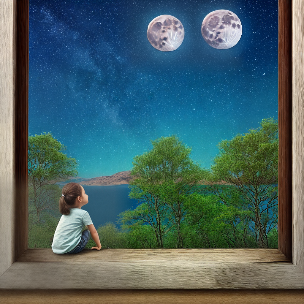girl look at the moon from the window