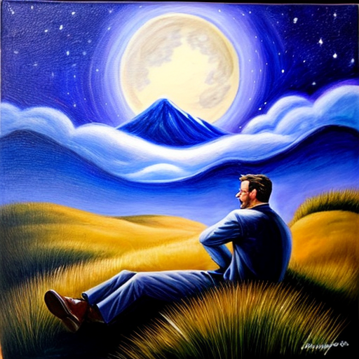 Painting of a dreaming man asleep under the moonlight