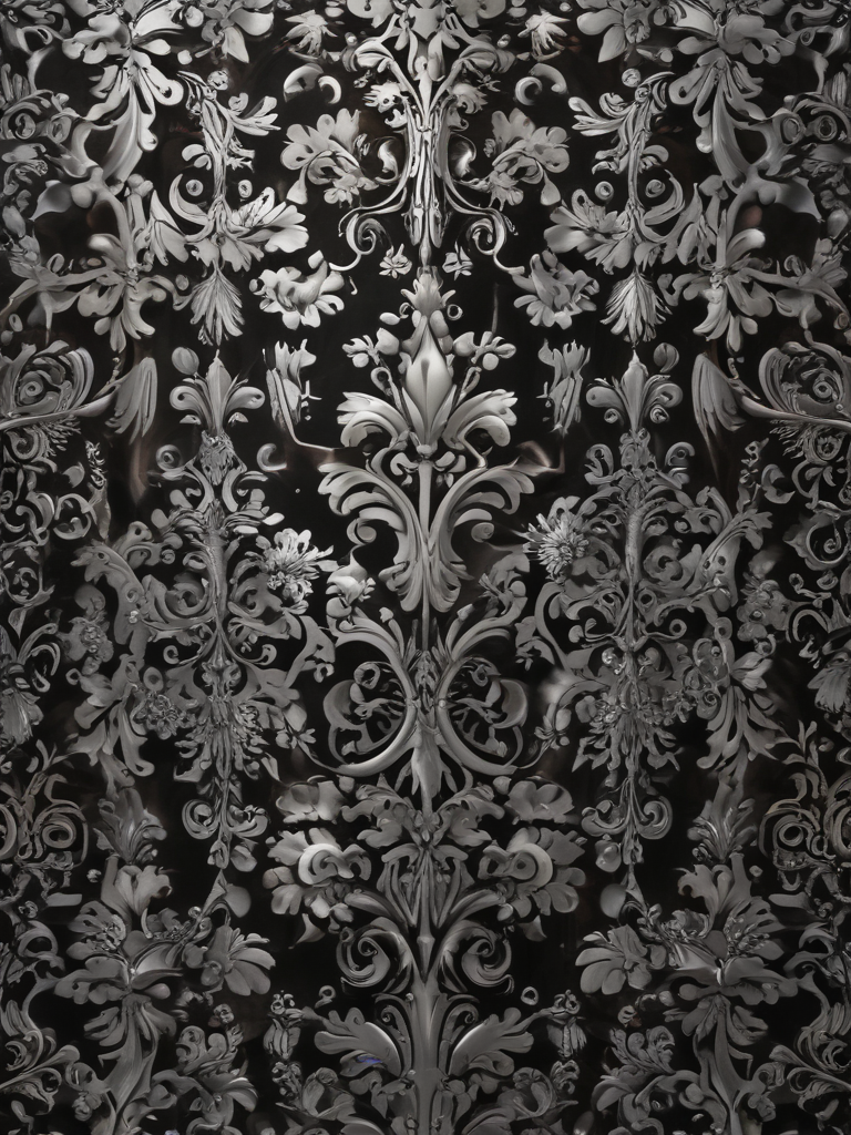 Elegant Black and Silver Floral Design with Intricate Patterns and Textures.