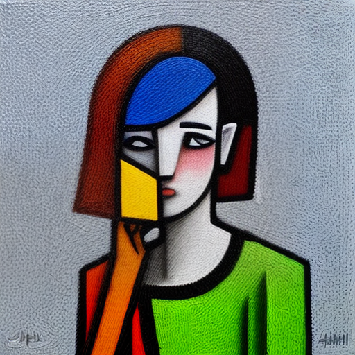 a cubism art of a person on the cell phone