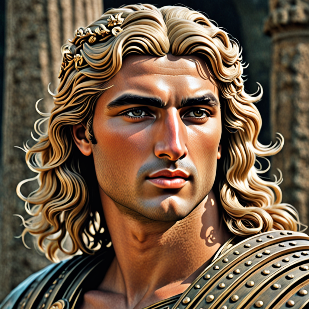 Realistic picture of Alexander the Great with long blonde hair