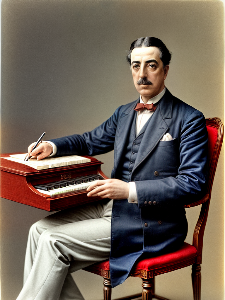 Italian composer Giacomo Puccini drawn in color