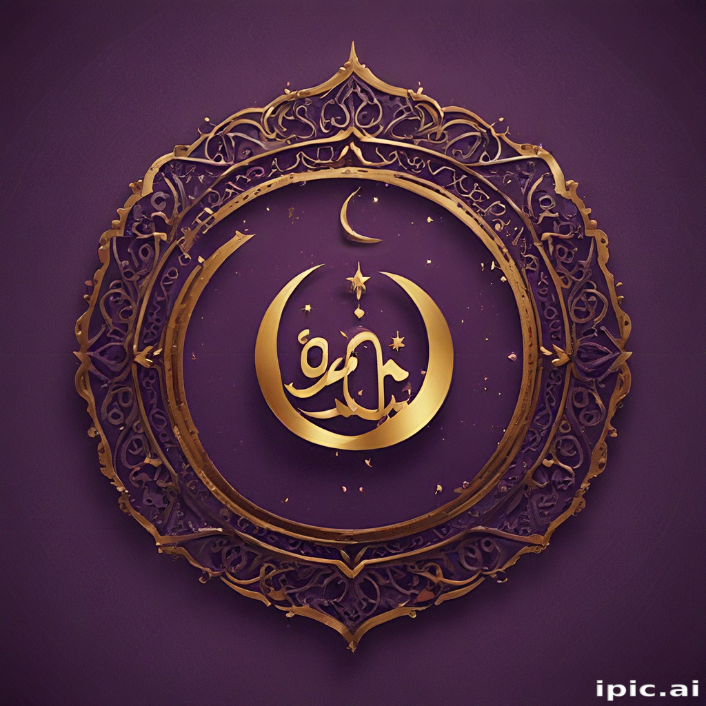 Elegant Golden Crescent and Star Design on Rich Purple Background