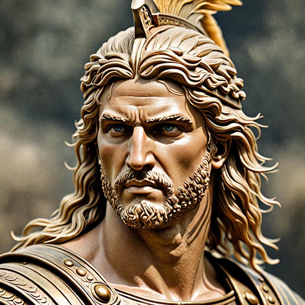 a close up realistic picture of blonde long haired ancient Greek ...