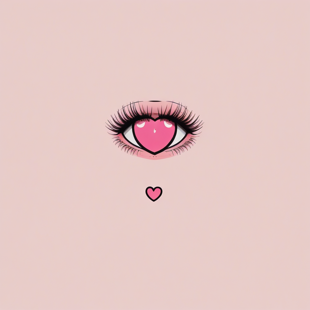 Whimsical Heart-Shaped Eye Surrounded by Soft Pink Background and Charm