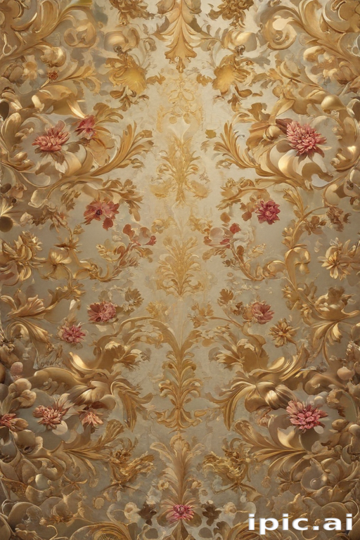 Intricate Floral Patterns with Golden Accents and Delicate Pink Flowers