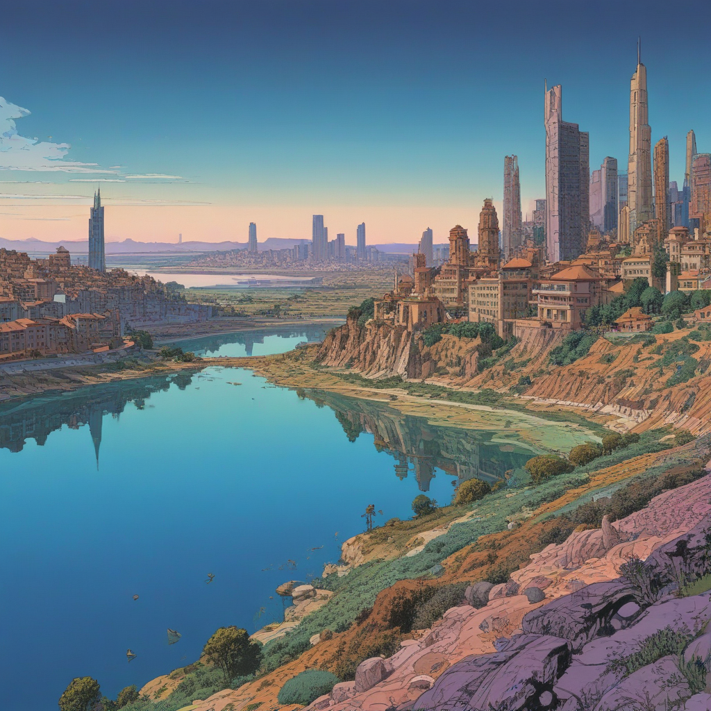 moebius landscape roman megapolis urban lake psychedelic sideways