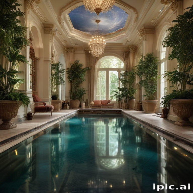 Luxurious Indoor Pool Surrounded by Elegant Greenery and Opulent Decor