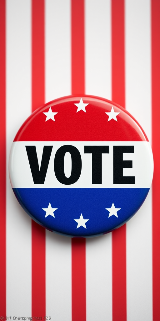 Encouraging Civic Engagement: A Bold Voting Button on Striped Background