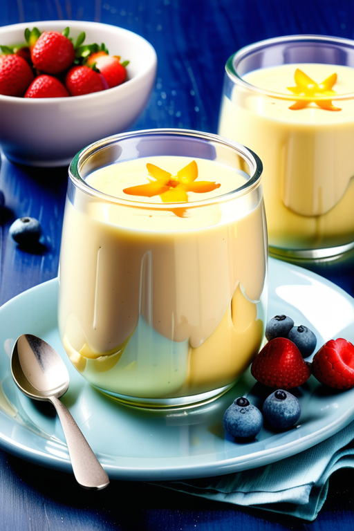 Delicious Creamy Vanilla Pudding Served in Glasses with Fresh Berries.