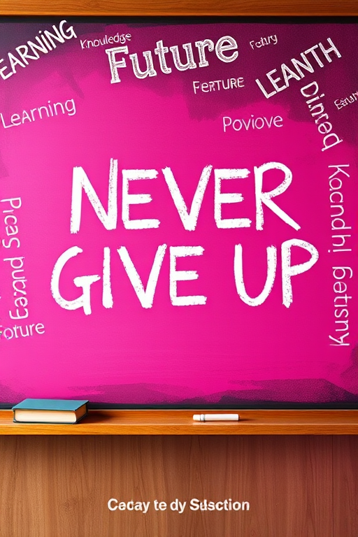 Create an inspiring classroom scene with the words "NEVER GIVE UP" in ...