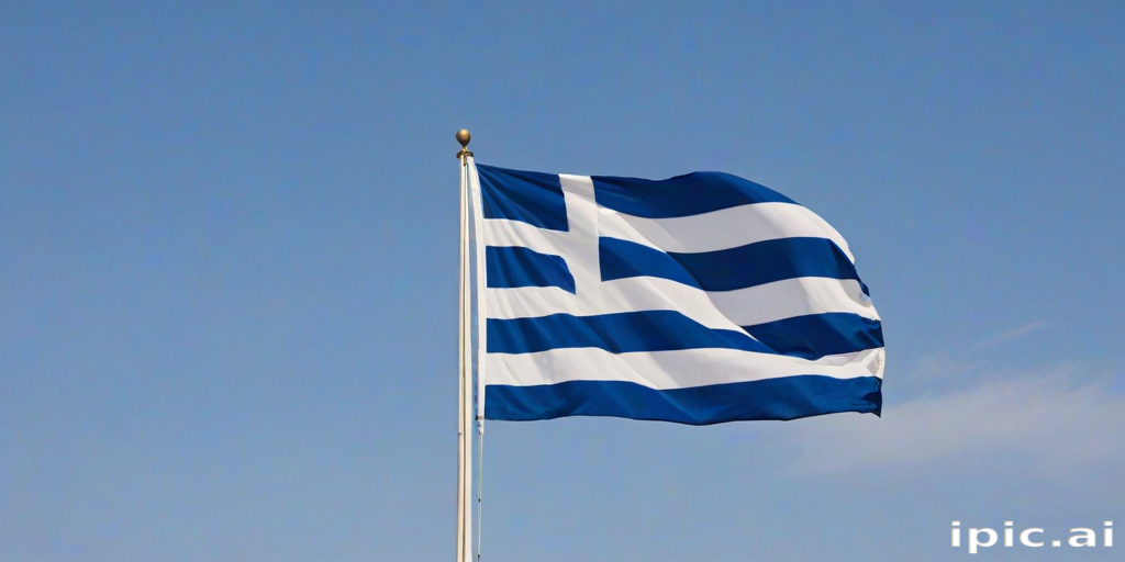Blue and White Greek Flag Waving Proudly Against a Clear Sky
