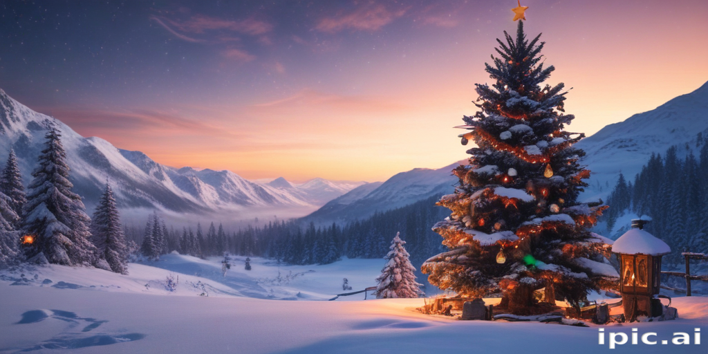 A Serene Winter Landscape Featuring a Beautifully Decorated Christmas Tree.