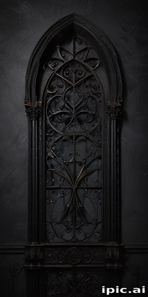Intricate Gothic Window Design with Elegant Metalwork Against Dark ...