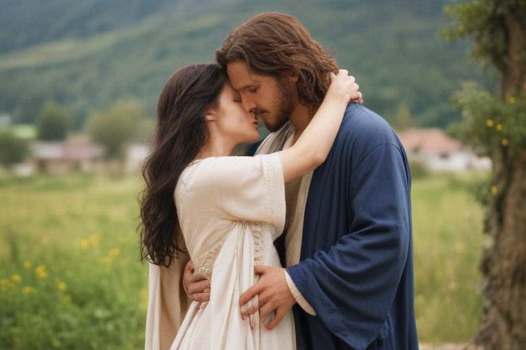 jesus in love with a woman in his arms