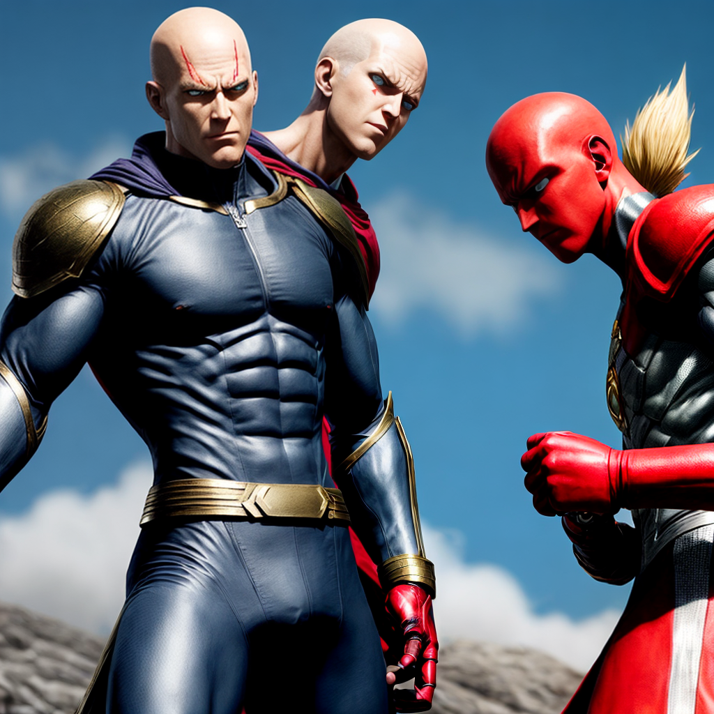 Garou de one punch Man segurando faye de god of War