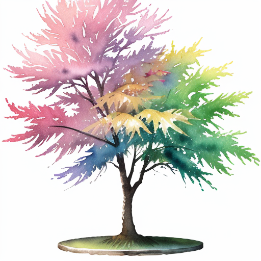 Whimsical Watercolor Tree with Vibrant Leaves in Vivid Color Palette