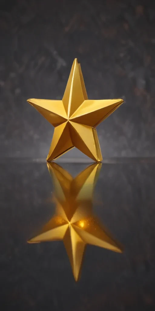 Shining Golden Star Sculpture Reflecting Elegantly on a Dark Surface
