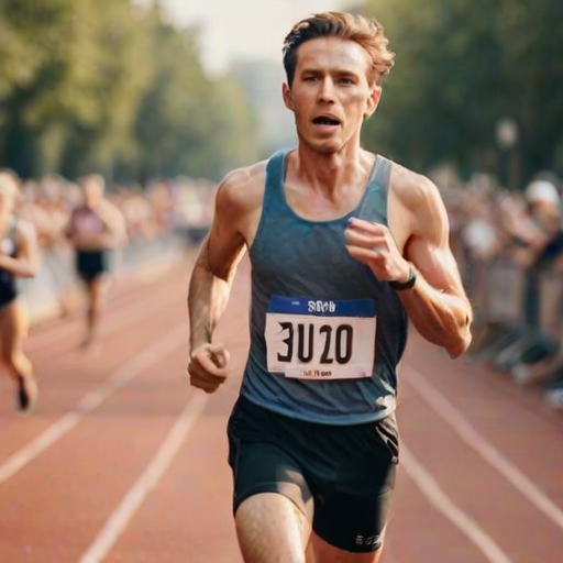 Determined Runner Competing in a Race on a Sunny Day