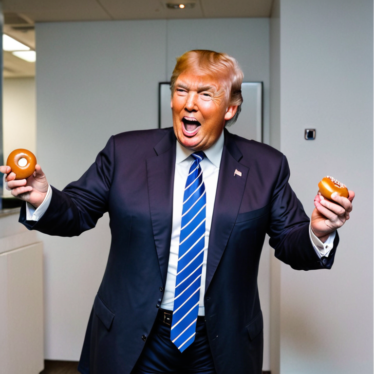 donald trump happily eating krispy kreme donuts