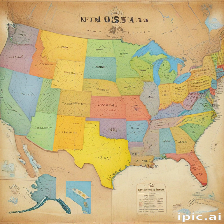 Historical Map of the United States Featuring State Borders and Names