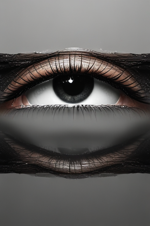 Reflective Eye Surrounded by Mysterious Shadows and Textured Surfaces