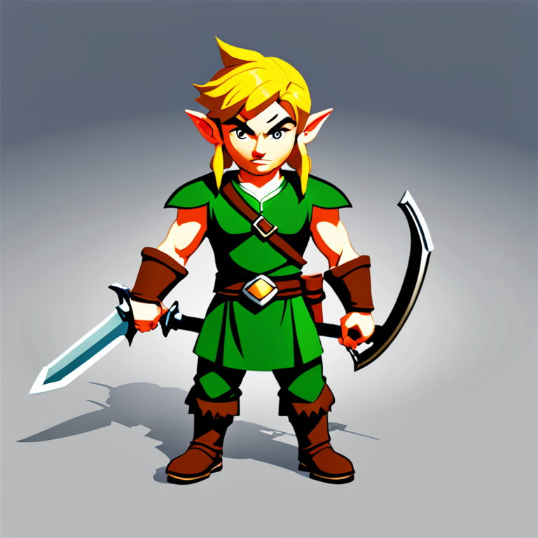 a cartoon warrior similar to link, in the style of Brad colbow