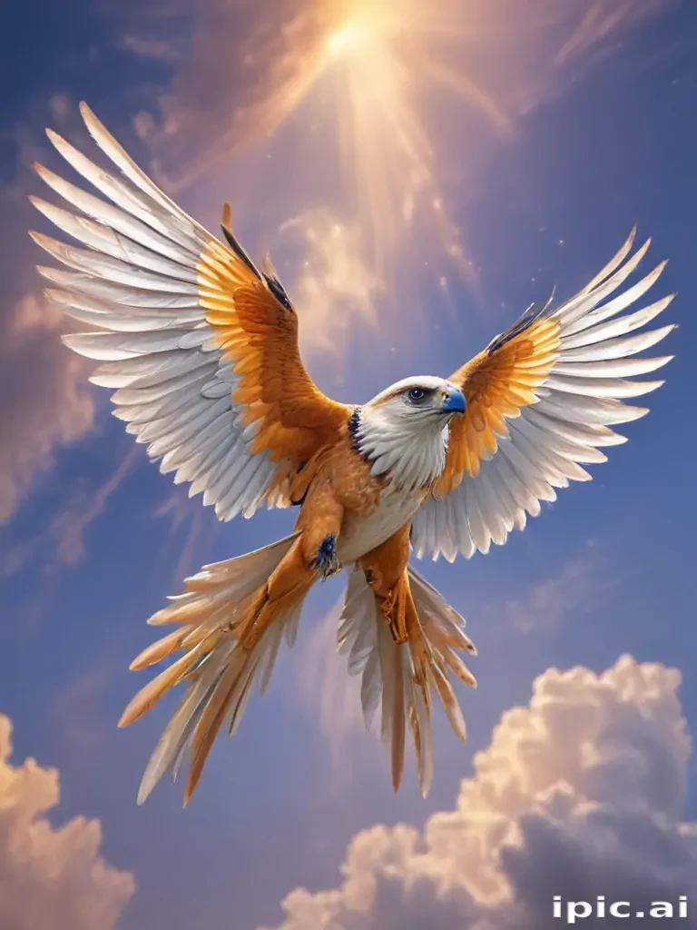 Majestic Bird Spreading Its Wings Against a Colorful Sunset Sky