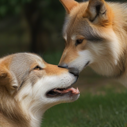 wolves touching noses