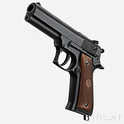 Classic Handgun Design Featuring Sleek Black Finish and Wooden Grip