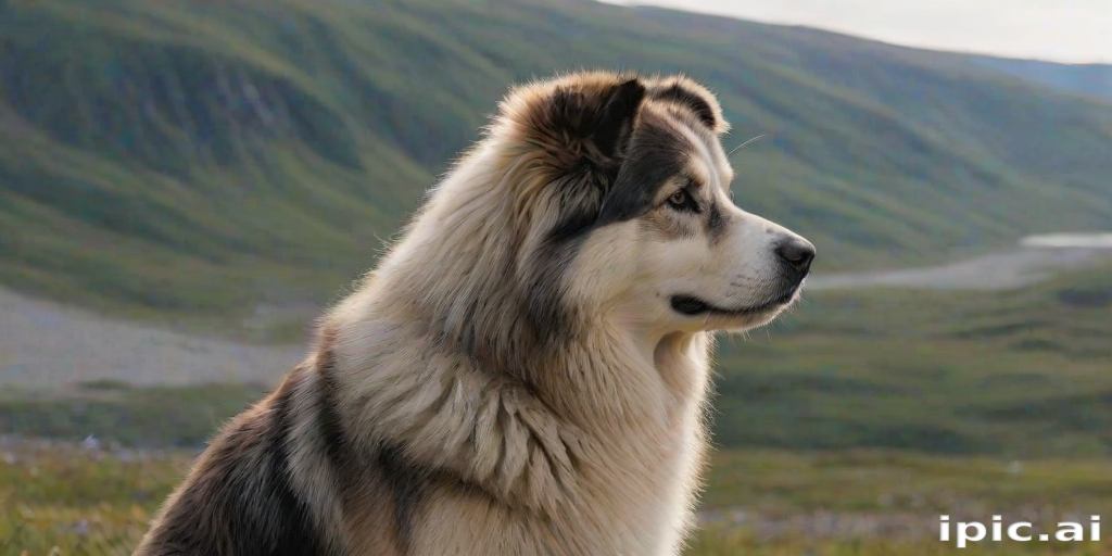 A Majestic Dog Gazing Thoughtfully at the Scenic Mountain Landscape.