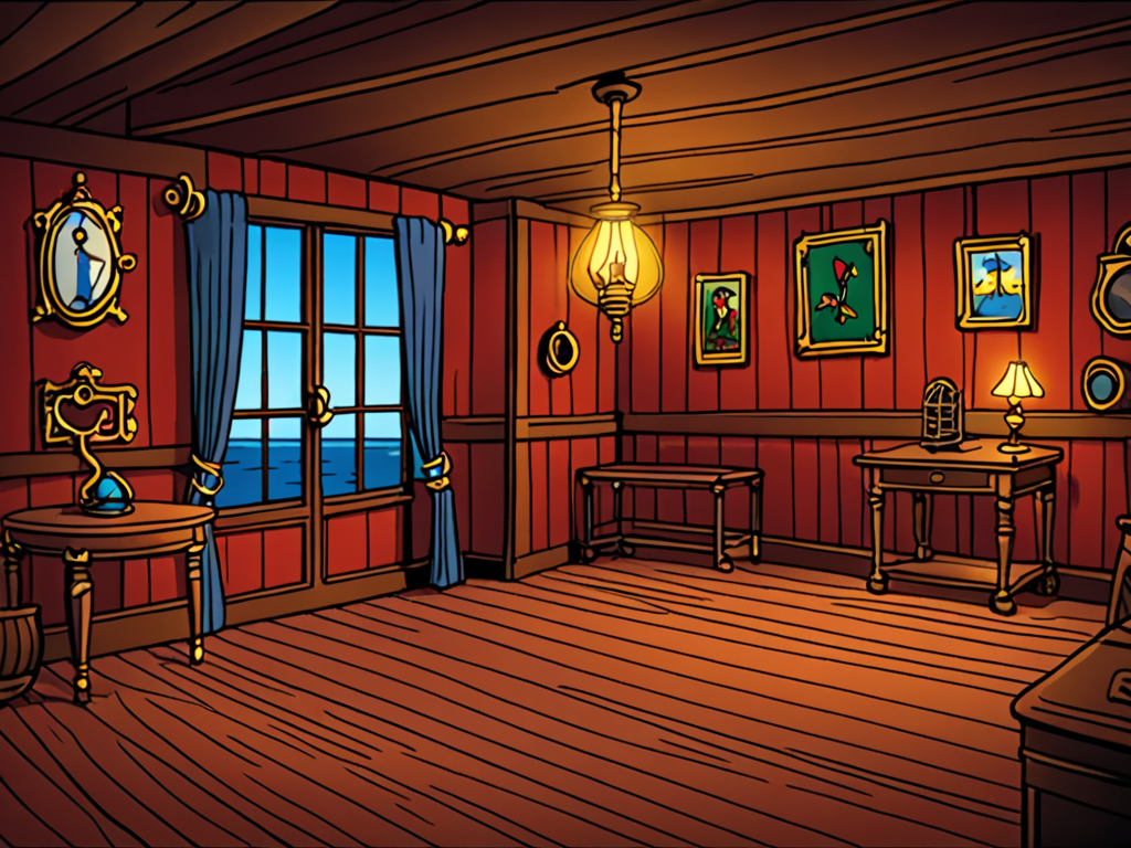 Interior of Captain Hook's state room on the pirate ship from the ...