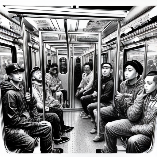 CHINESSE RAPPER IN SUBWAY TRAIN BEHIND HIM MANY HIP HOP DANCERS ...