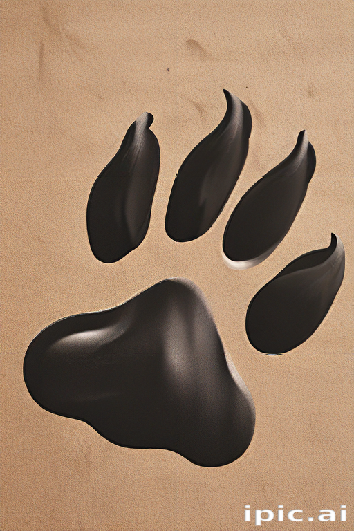 A Close-Up View of a Large Animal Paw Print Imprinted in Sand.