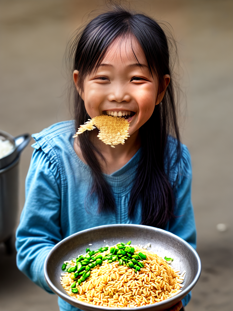 A person from Asia eating rice