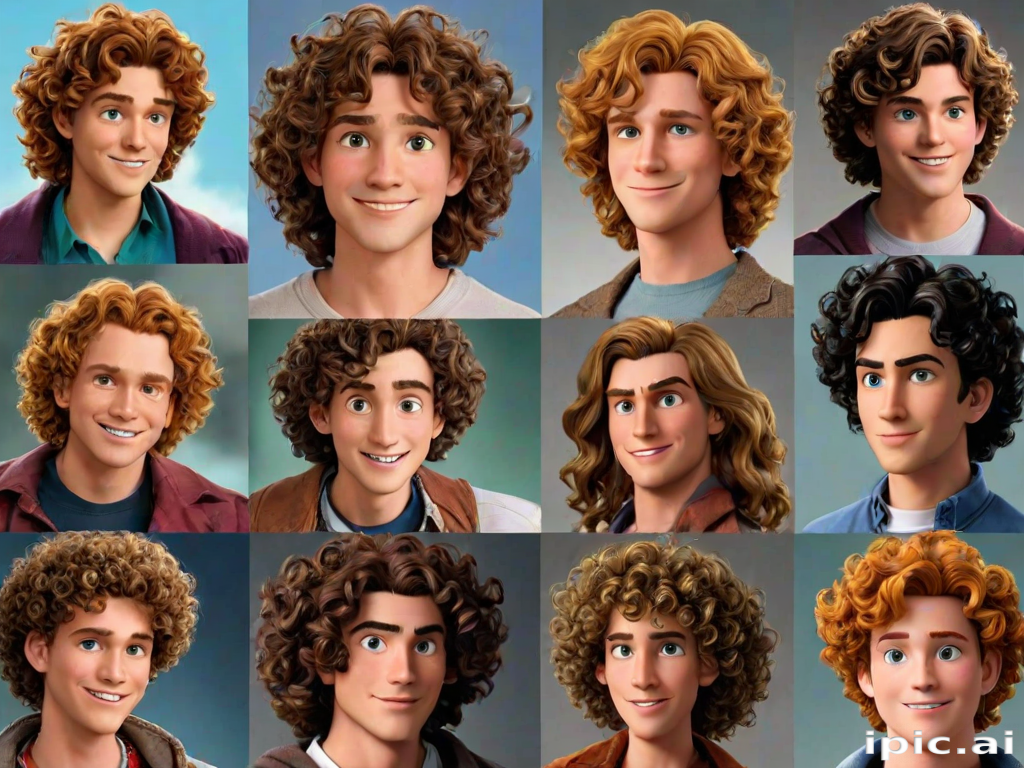 Exploring Diverse Hairstyles: A Collage of Young Men with Curly Hair