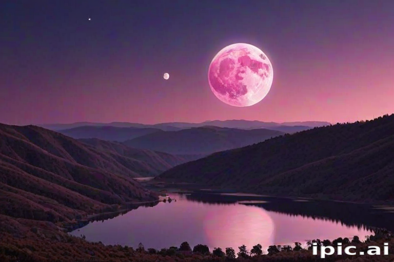 Serene Landscape Under a Majestic Pink Moon and Distant Planets