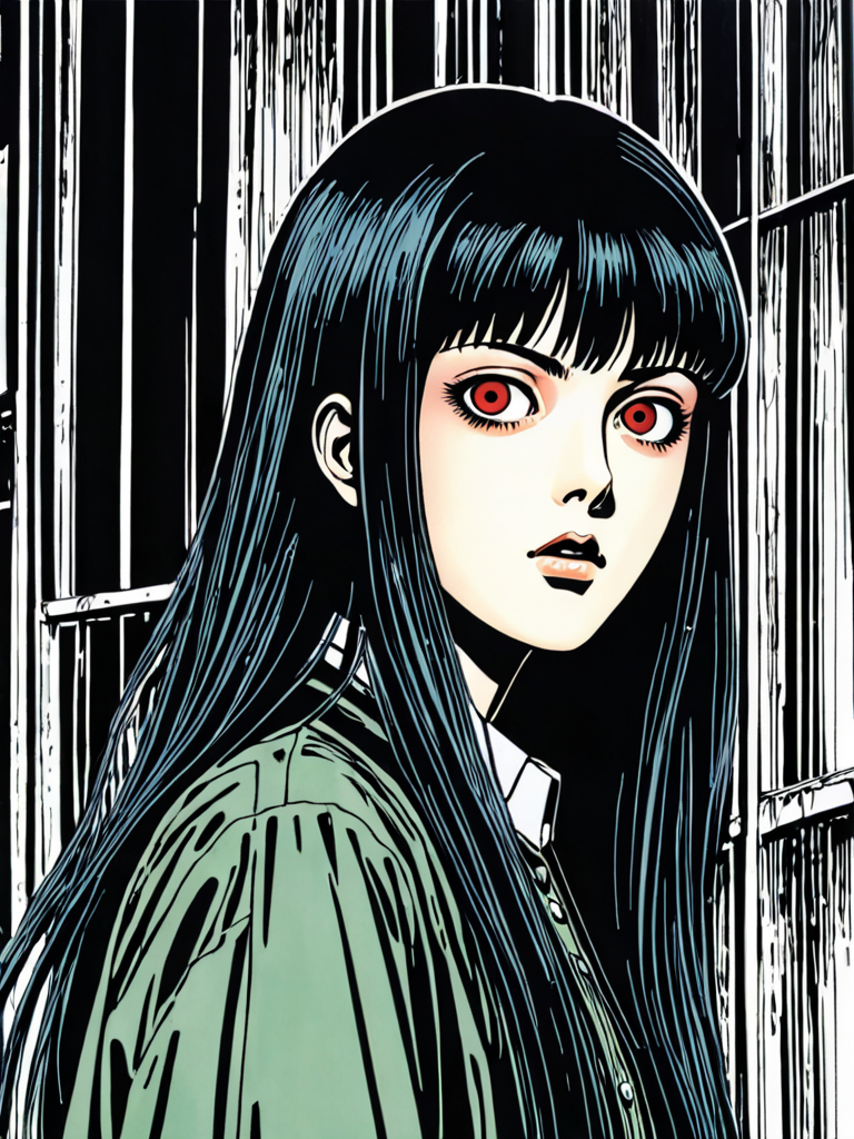 sci-fi, tomie, curtain bangs, cyberpunk, junji ito, lain,