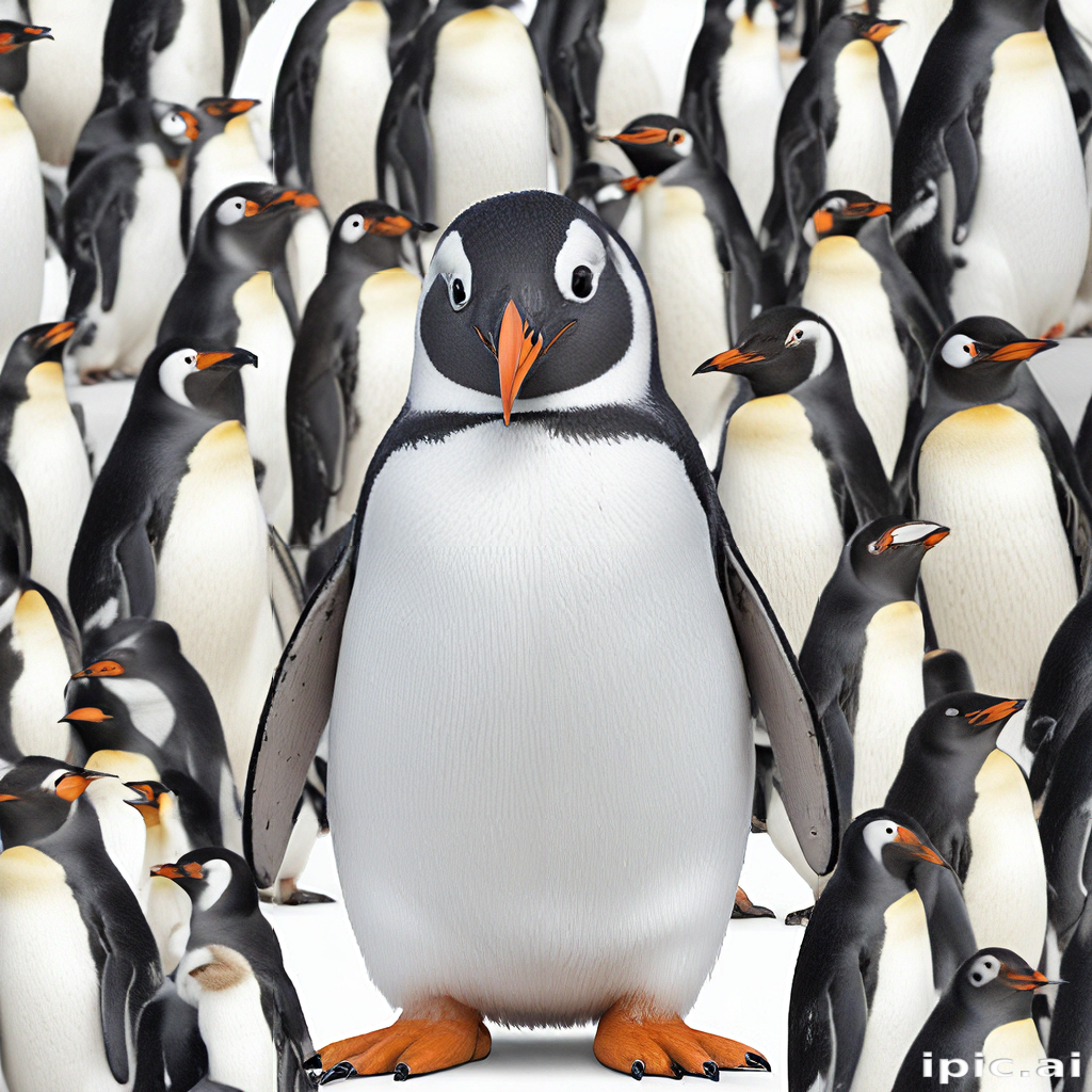 One Bold Penguin Stands Out Among a Sea of Fellow Penguins