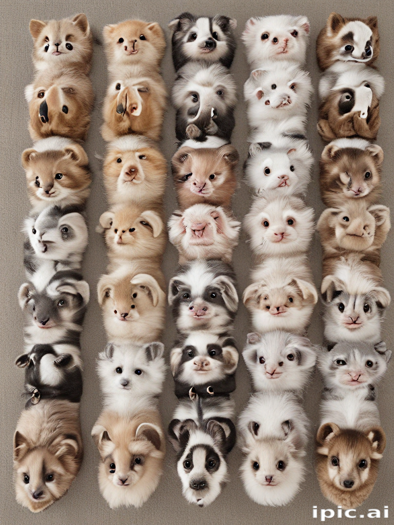 A Whimsical Collection of Adorable Animal Faces in a Grid Layout
