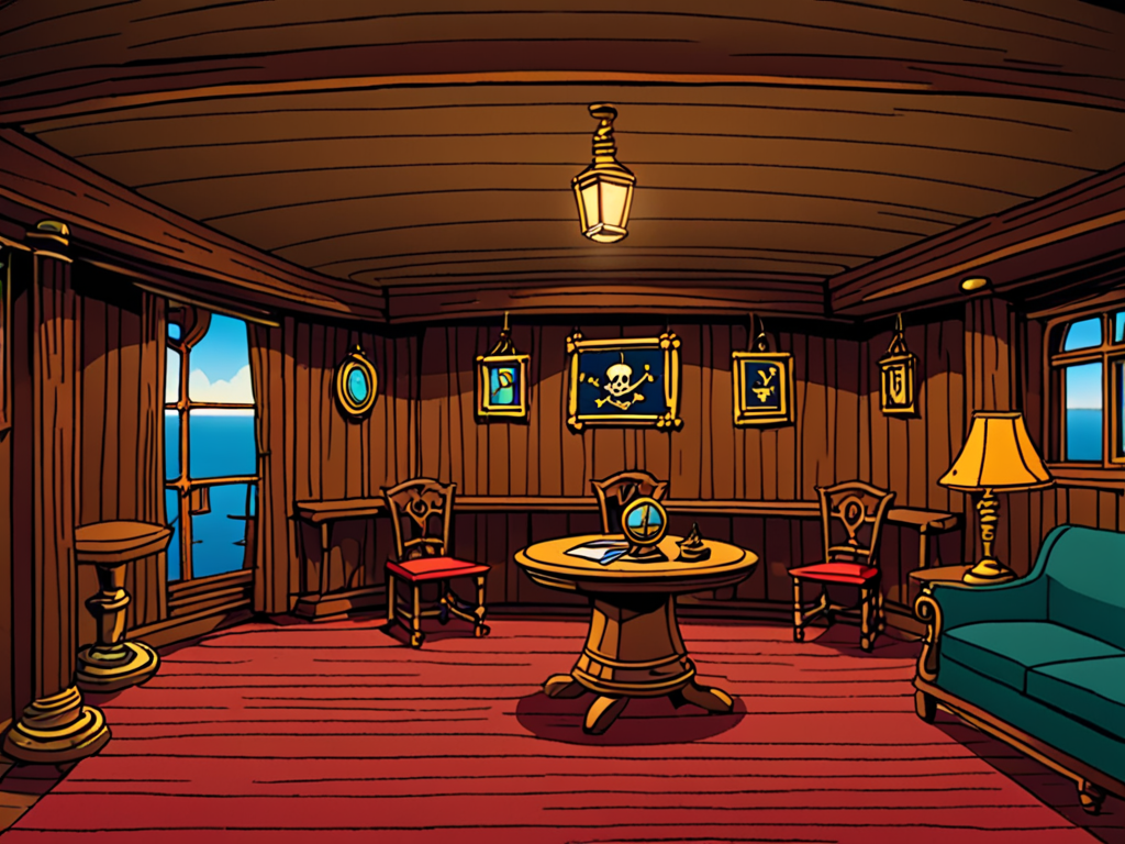 Interior of Captain Hook's state room on the pirate ship from the ...