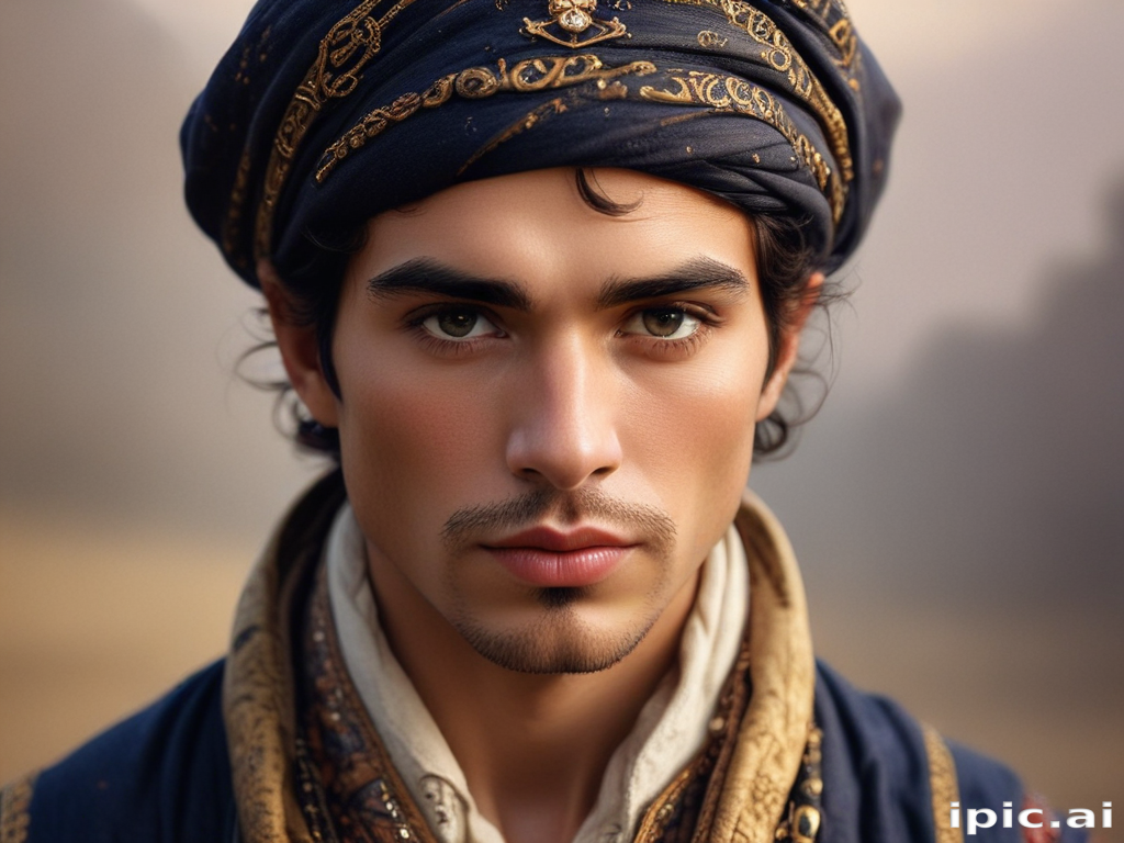 Captivating Portrait of a Young Man in Traditional Middle Eastern Attire