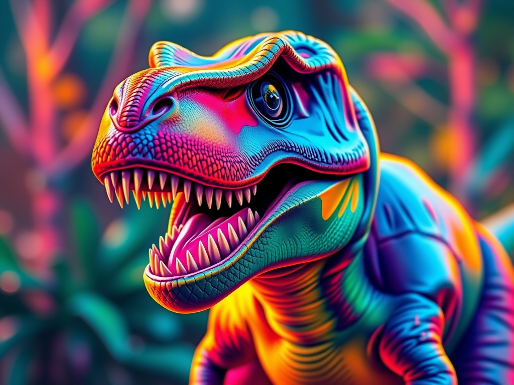 Vibrant and Colorful Illustration of a Ferocious Dinosaur in Nature