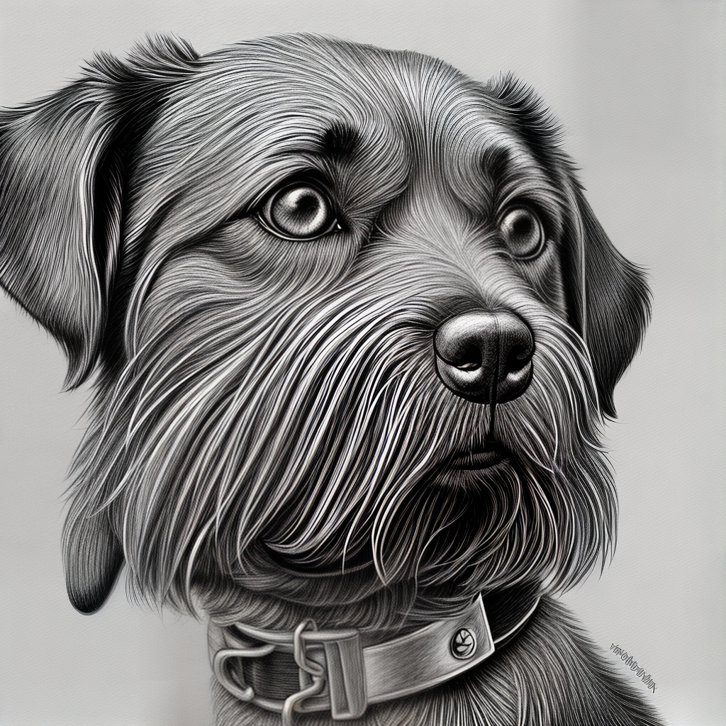 Caught in a moment of uncertainty, this intricately drawn cartoon dog ...