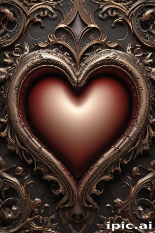 Intricately Designed Heart Framed by Ornate Vintage Patterns and Textures