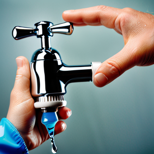 waterdrop, water tap and gloved hand