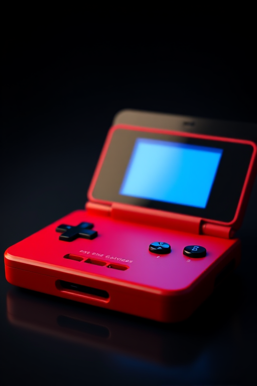 Classic Handheld Gaming Console in Vibrant Red with Blue Screen Display